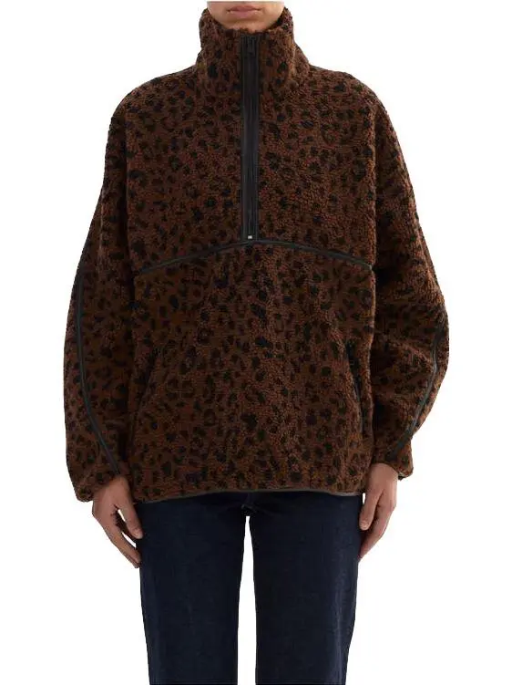 LAMARQUE Helsa Polar Fleece Pullover With Faux Leather Piping - Leopard