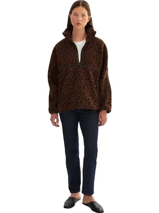 LAMARQUE Helsa Polar Fleece Pullover With Faux Leather Piping - Leopard