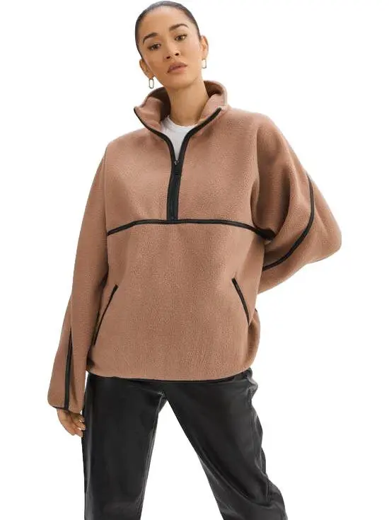 LAMARQUE Helsa Polar Fleece Pullover With Faux Leather Piping - Ses