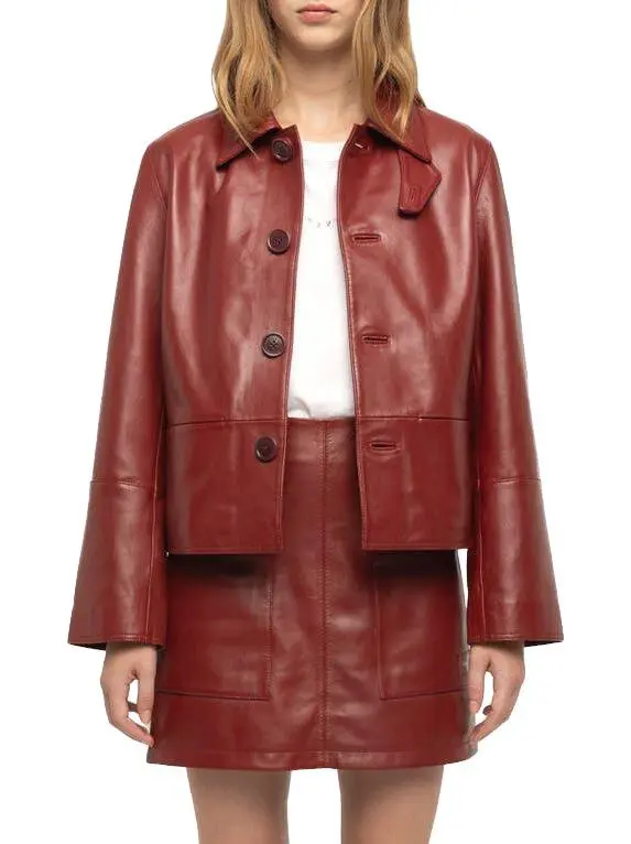 Zadig&Voltaire Lessa Cropped Leather Jacket With Flared Sleeves - Cherry