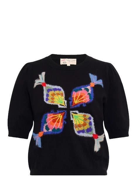 MAISON COMMON Embroidered Half Sleeve Pullover - Black