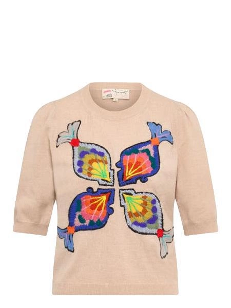 MAISON COMMON Embroidered Half Sleeve Pullover - Sand