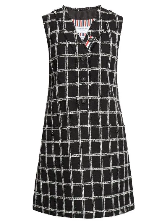 Thom Browne Windowpane Check V-neck Cardigan Dress - Black