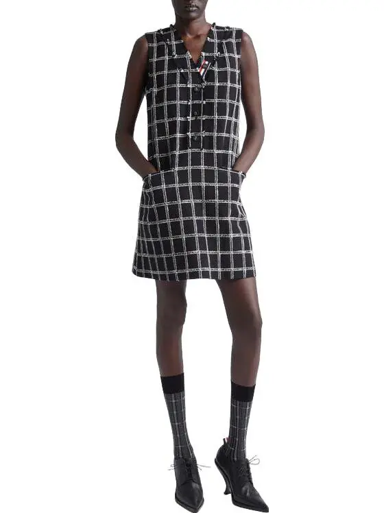 Thom Browne Windowpane Check V-neck Cardigan Dress - Black