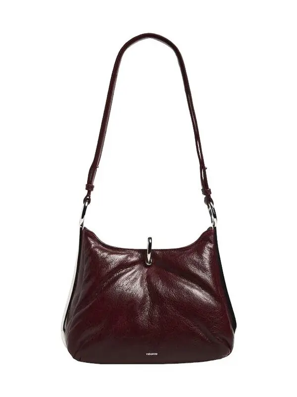Rabanne Lambskin Leather Shoulder Bag With Metal Bar Detail - Dark Brown/silver