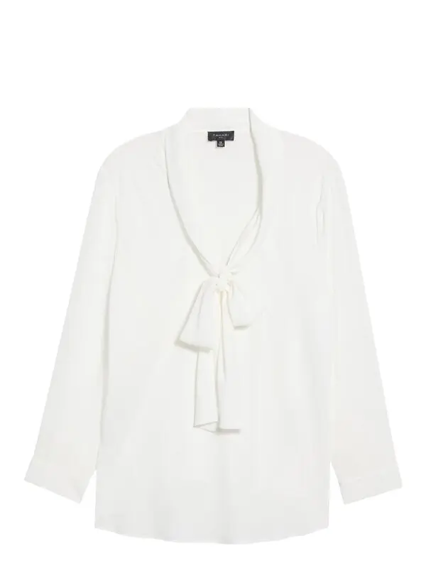 TAHARI ASL Draped Tie Neck Long Sleeve Crepe Shirt - Ivory