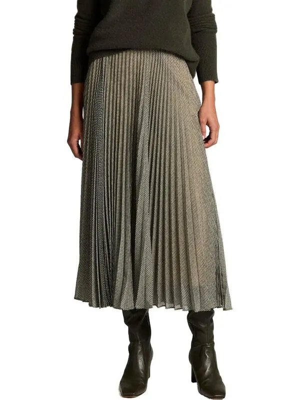 Vince Sheer Houndstooth Pleated Midi Skirt - Black/sage