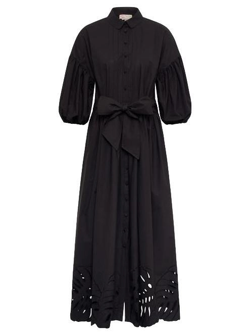 MAISON COMMON Poplin Dress With Leaf Embroidery - Black