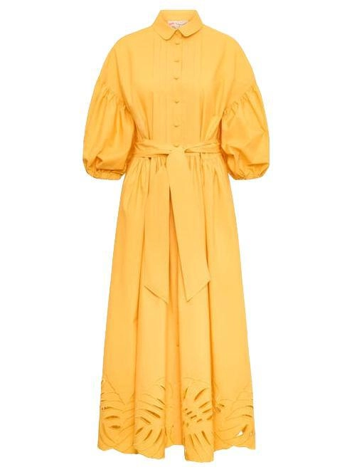 MAISON COMMON Poplin Dress With Leaf Embroidery - Yellow