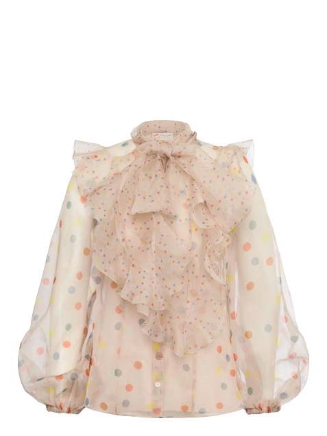 MAISON COMMON Printed Silk Organza Blouse With Flounces - Sand Multicolour
