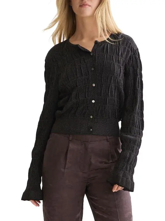 Scotch & Soda Smock Stitch Crewneck Cardigan - Meteorite