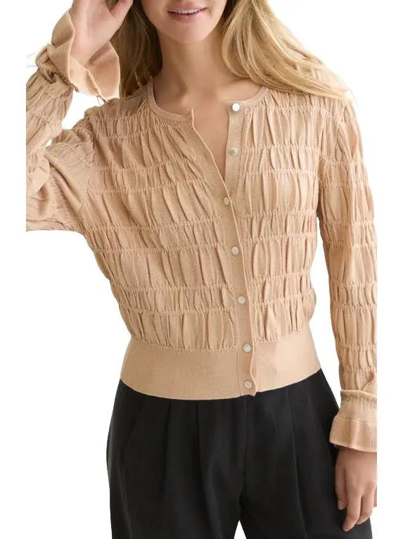 Scotch & Soda Smock Stitch Crewneck Cardigan - Shifting Sand