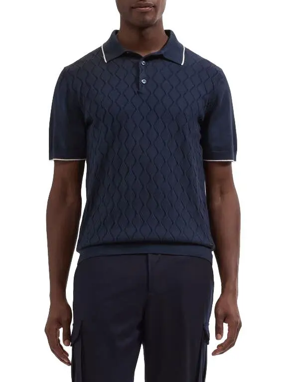Bugatchi Argyle Short Sleeve Polo Sweater - Navy