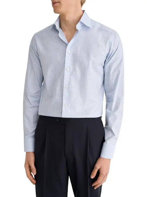 Eton Slim Fit Checked Shirt - Light Blue
