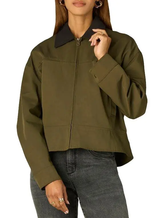 Wit & Wisdom Contrast Collar Peplum Jacket - Forest Mos