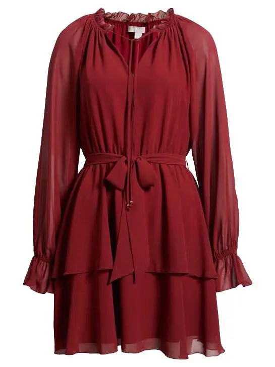 Chelsea28 Floral Chiffon Tiered Mini Dress - Red Pear