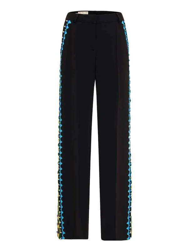 MAISON COMMON Wide Leg Trousers With Macrame Ribbons - Black/multicolour