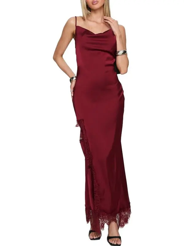 Princess Polly Katalyna Cowl Neck Lace Maxi Dress - Red