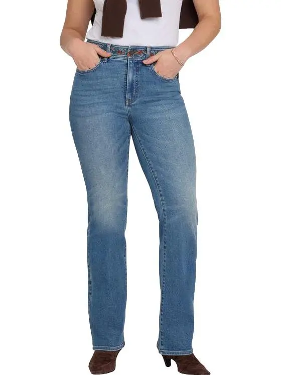 NYDJ Brooklyn High Waist Embroidered Waistband Bootcut Jeans - Bluebells
