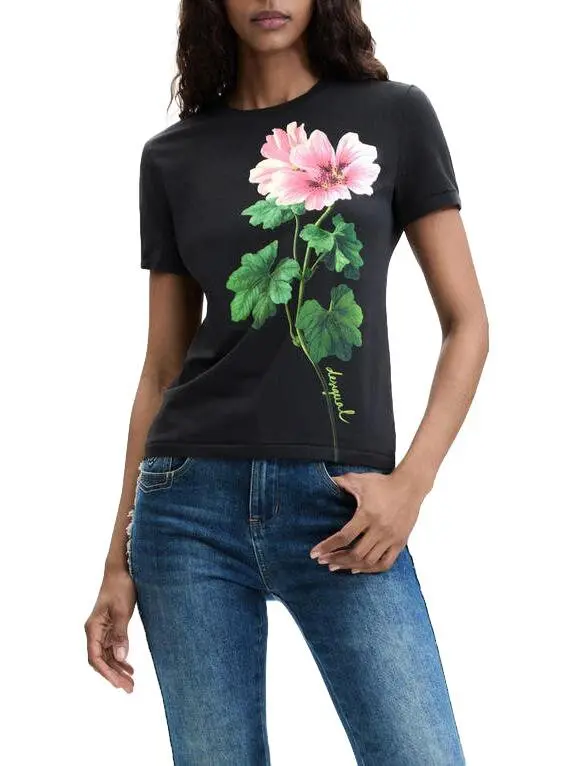 Desigual Floral Graphic T-shirt - Black