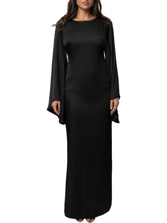 JLUXLABEL Maxi Dress With Draped Bell Sleeves And Cutout Back - Black