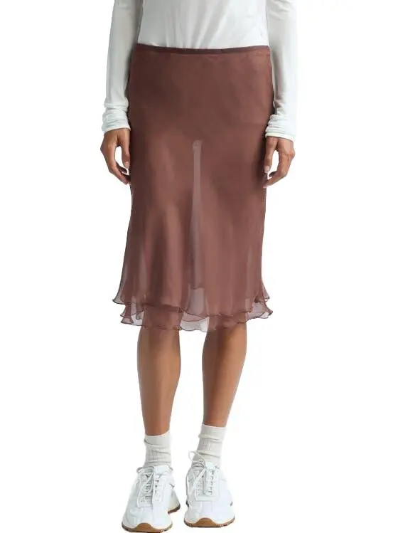 SIEDRES Colette Sheer Chiffon Midi Skirt - Brown
