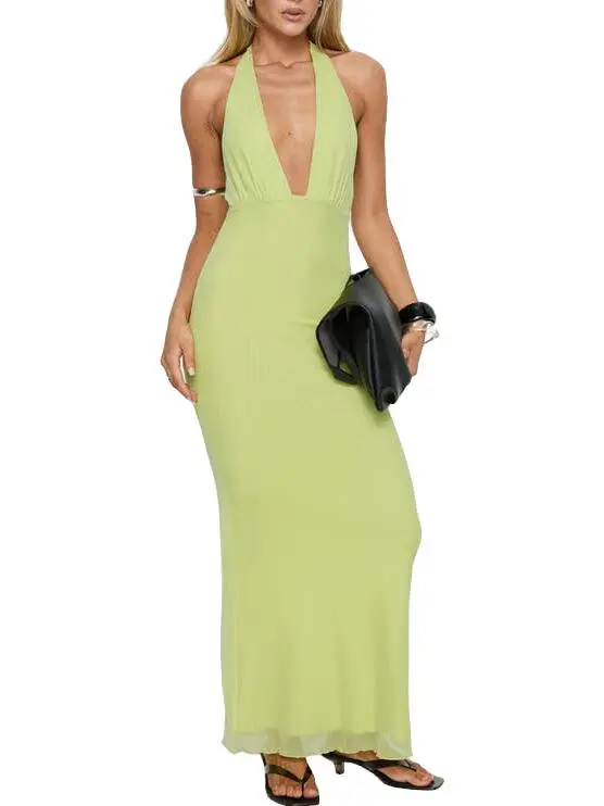 Princess Polly Astrazia Halter Maxi Dress - Green
