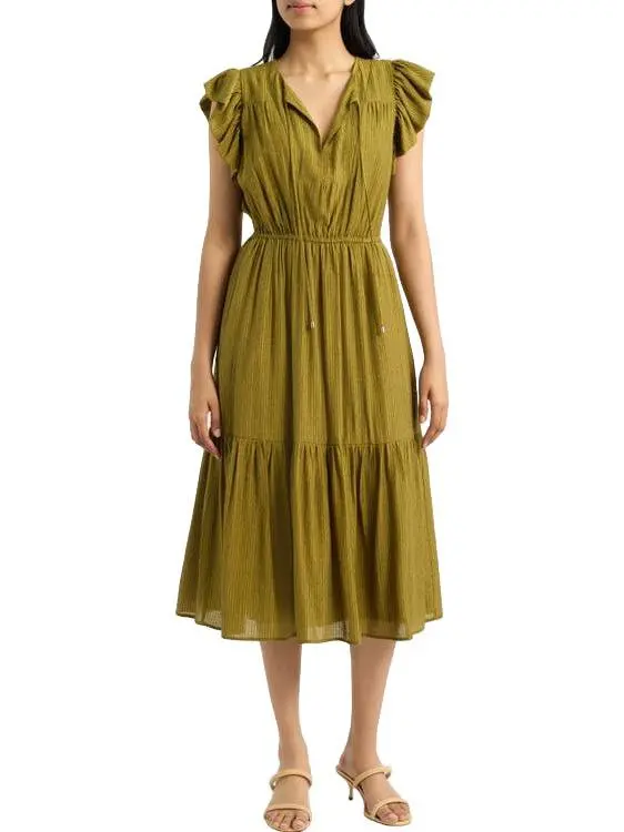 Julia Jordan Stripe Tiered Midi Dress - Green