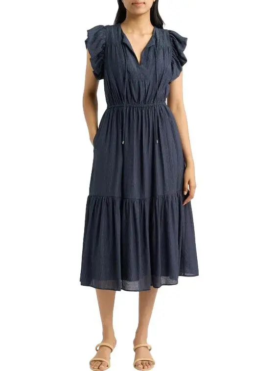 Julia Jordan Stripe Tiered Midi Dress - Navy