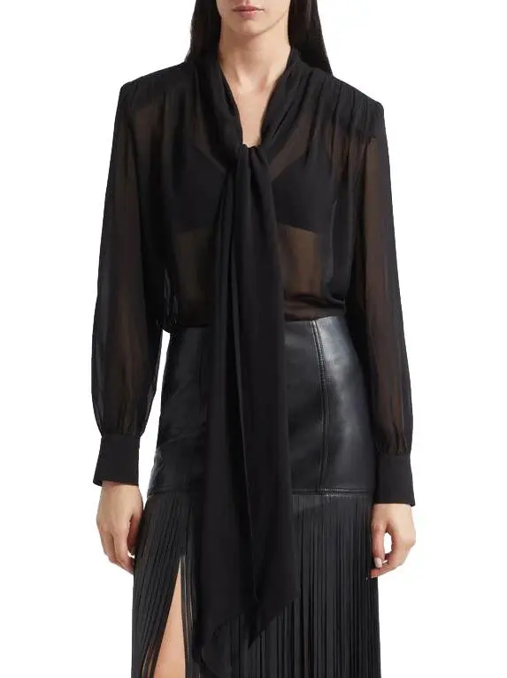 TOCCIN Kaila Tie Neck Chiffon Top - Jet