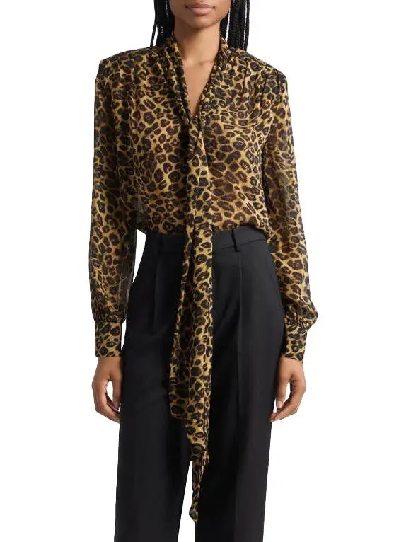 TOCCIN Kaila Tie Neck Chiffon Top - Leopard