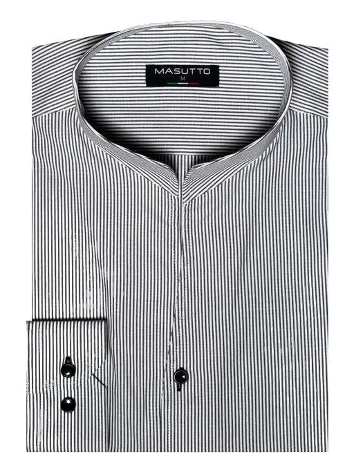 MASUTTO London Tulip Stand Up Collar Long Sleeve Shirt - Black