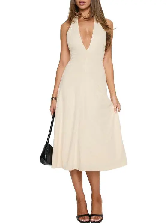 Princess Polly Morganne Plunge Halter Midi Dress - Butter
