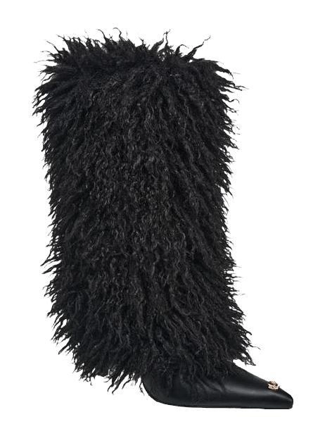True Religion Faux Fur Trimmed Knee High Boots - Black