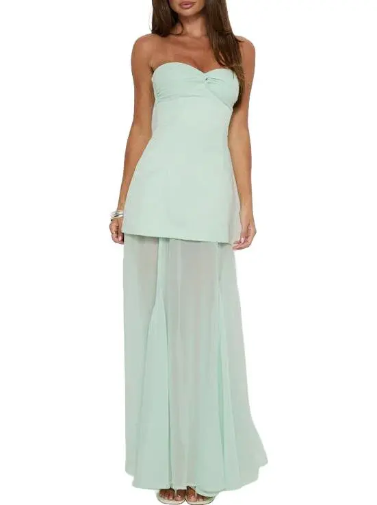 Princess Polly Strapless Chiffon Gown - Green
