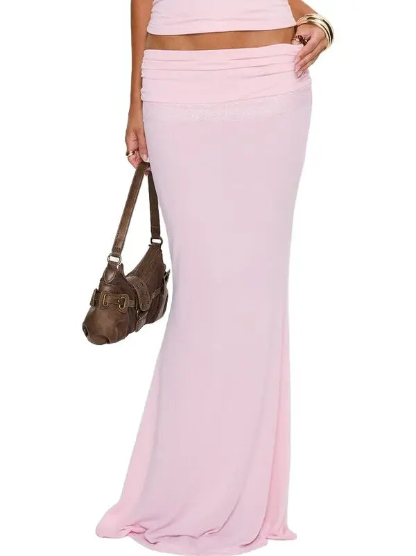 Princess Polly Zespri Lace Trim Jersey Maxi Skirt - Pink