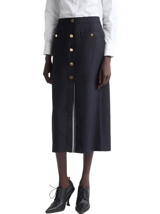 Thom Browne Button-front Wool Midi Skirt - Navy