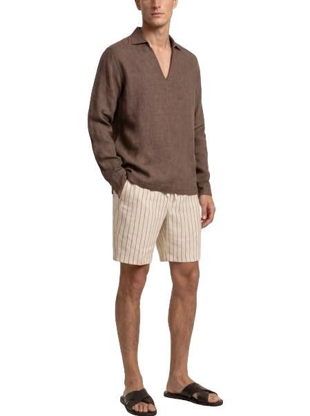 Orlebar Brown Relaxed Fit Pinstriped Linen Shorts - Latte/night Iris