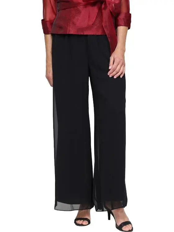 Alex Evenings Wide Leg Chiffon Palazzo Pants - Black