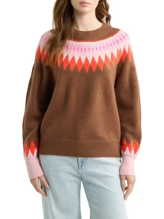 Deluc Fair Isle Raglan Sweater - Multicolor Brown