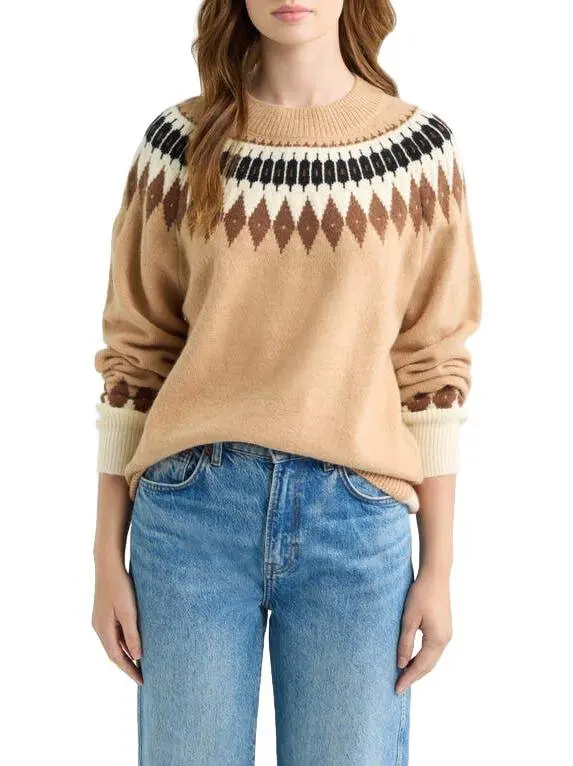 Deluc Fair Isle Raglan Sweater - Multicolor Ecru
