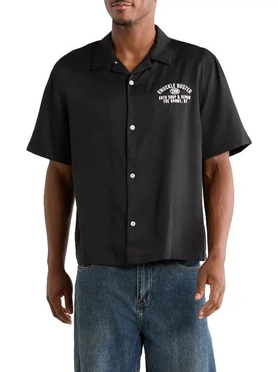 PACSUN Buster Short Sleeve Button-up Camp Shirt - Black