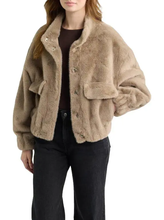 Deluc Faux Fur Bomber Jacket With Stand Collar - Mink
