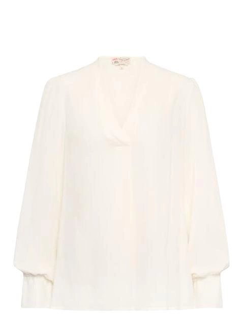MAISON COMMON V-neck Blouse With Pleated Details And Long Sleeves - Ecru