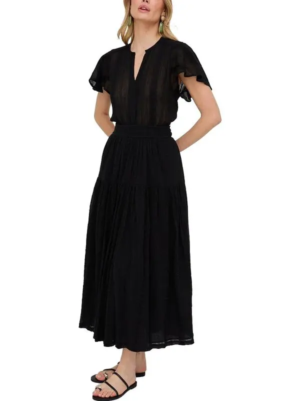 RAFFYA Candice Flutter Sleeve Jacquard Maxi Dress - Black