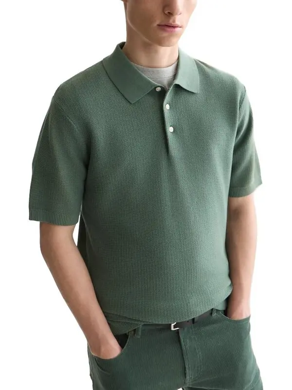 Scotch & Soda Regular Fit Structured Knit Cotton Polo - Dark Forest