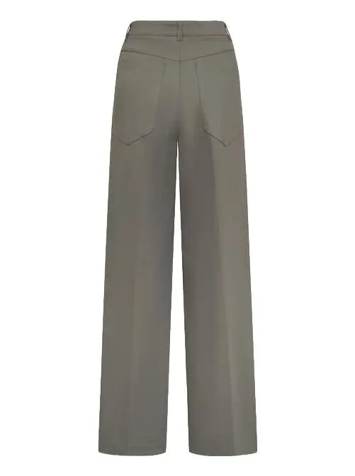 MAISON COMMON Cotton Stretch Wide Leg Trousers - Khaki