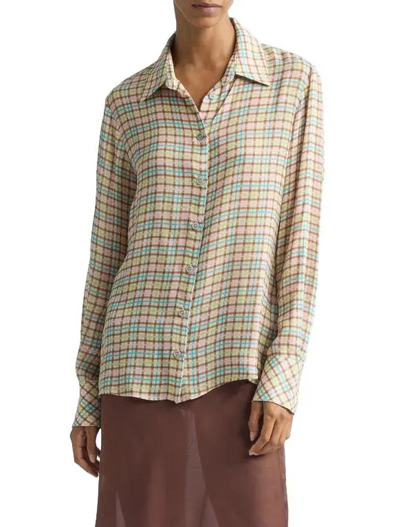 SIEDRES Lottie Check Crepe Button-up Shirt - Pink Multi