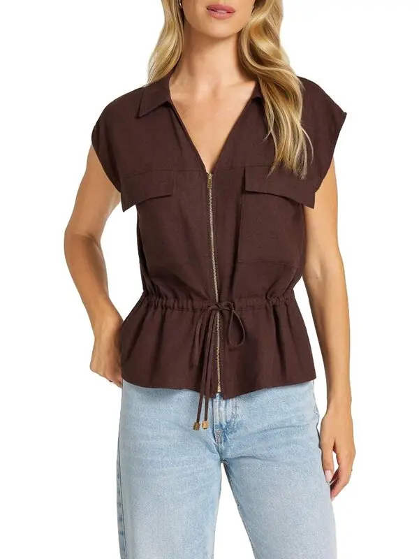 Matty M. Marani Utility Top With Zip Closure And Drawstring Waist - Chocolate