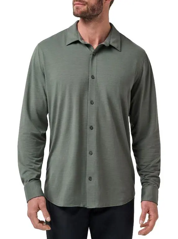 Travis Mathew The Heather Knit Button-up Shirt - Dark Olive